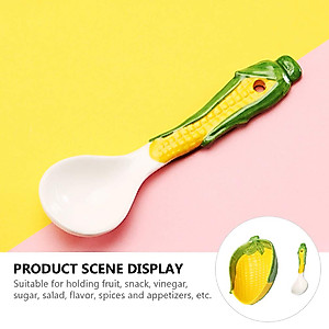 Hemoton Cartoon Corn Bowl with Spoon Ceramic Sauce Dish Dip Bowl Porcelain Salad Bowl Dessert Bowl for Snack Sushi Fruit Pasta 17X11. 5cm