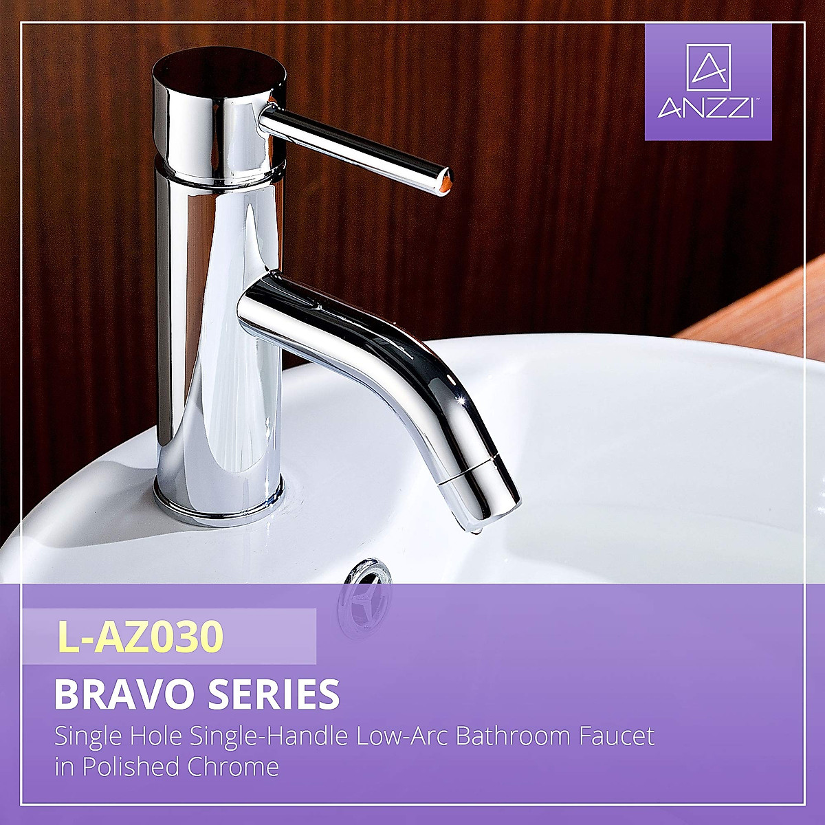 ANZZI Bravo Single Hole Single Handle Low-Arc Bathroom Sink Faucet in Commercial Polished Chrome Vessel Basin Sinks Waterfall Deck Mounted cUPC Lavatory Faucet Valve Included (L-AZ030)