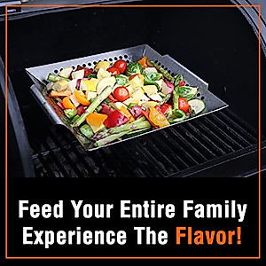 Large Vegetable Grill Basket Heavy Duty BBQ Grilling Accessories Nonstick Stainless Steel Cooking Baskets Veggie and Meat Best BBQ Utensil Set work on all Outdoor Barbecue & Smoker weber Grill Gift