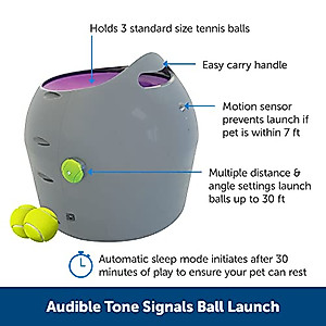 PetSafe Automatic Tennis Ball Launcher – Interactive Dog Ball Thrower – Adjustable Range – Motion Sensor – Indoor & Outdoor Toy – A/C Power or Batteries – Fetch Machine for Small to Large Dogs , Gray