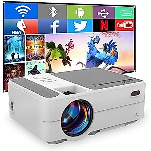 Movie Projector, Wireless HD 1080p Outdoor Bluetooth Projector LED Mini Portable Wifi Projector for Smartphone, with Airplay, Speaker, HDMI, USB Support iPhone Laptop TV Stick