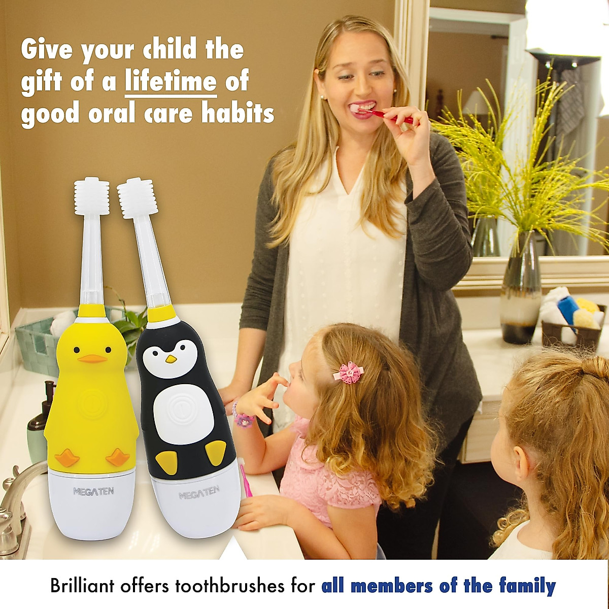 Brilliant Oral Care Kids Sonic Toothbrush Ultra Soft Replacement Heads, for Children Ages 3+, Yellow, 2 Pack