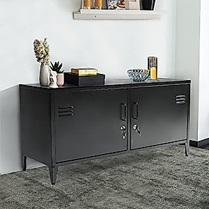 HOPUBUY Metal Storage Cabinet, Black Locker Cabinet with 2 Doors, Steel Storage Cabinet with Removable Shelves for Bedroom Home, Garage, Office