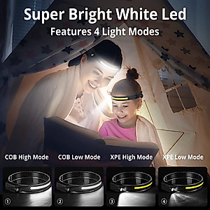 Myasrelae Night Buddy Headlamp - Waterproof Rechargeable Headlamp LED, Lampe Frontale 230° Wide Headlight Lightweight with 5 Modes & Smart Sensor Outdoor Headlamps (Black)