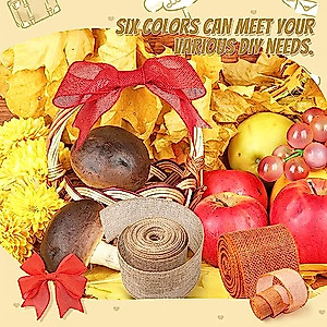 Mlurcu Fall Ribbon Burlap Wired Ribbon 2 Inch Wide Thick Solid Fabric Wire Edge Ribbon 6 Rolls 30 Yards Autumn Ribbon for Crafts Wreaths Bows Making Thanksgiving Christmas Wedding Outdoor Decorations