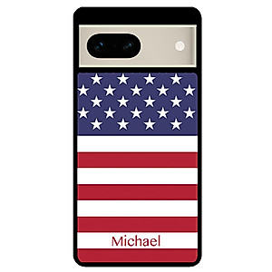 American Flag Stars and Stripes Personalized Black Rubber Phone Case Compatible With Google Pixel 8 Pro, 8a, 8, 7a, 7, Pixel 7 Pro, 6a, Pixel 6 Pro, 6, 5, 4a 5G, 4a 4G, 4, 4 XL, 3a, 3a XL, 3