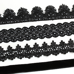 MILAKOO 8 Pcs Women Black Lace Choker 1.2" Width Necklace for Women Best Gifts