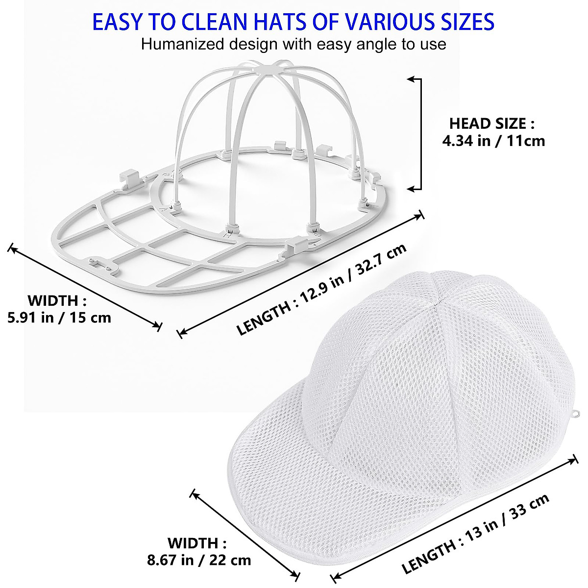 Haiou Hat Washer Cage Baseball Cap Washing Cage Hat Washer for Washing Machine - Keep Your Caps in Shape While Washing and Drying - Ideal for Adults and Kids Ball caps, White