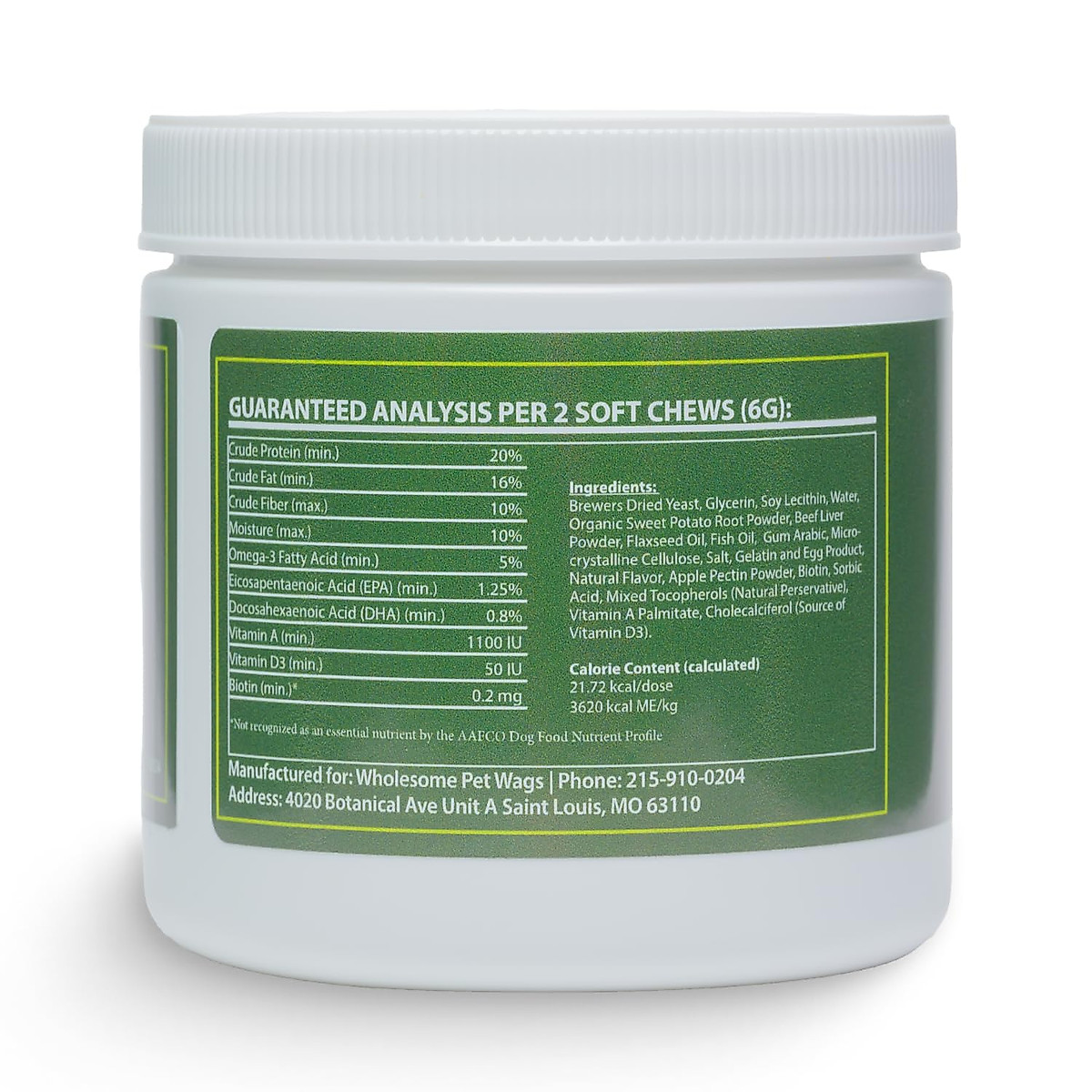 Wholesome Pet Wags Canine Skin & Coat Soft Chews | Dog Vitamins and Supplements, with Fish Oil, Biotin, Vitamin A & D3, Promotes Skin Health, with Omega-3 Fatty Acids | 60 Chews (180 g, 6.35 oz.)