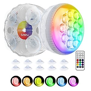 SANSI RGB Pool Lights with 16 Colors RF Remote, IP68 Waterproof Underwater Pond Lights with Magnet and Suction Cups, Tub Lights for Fish Tank Courtyard Inground Aboveground Pool Holiday Party, 2-Pack