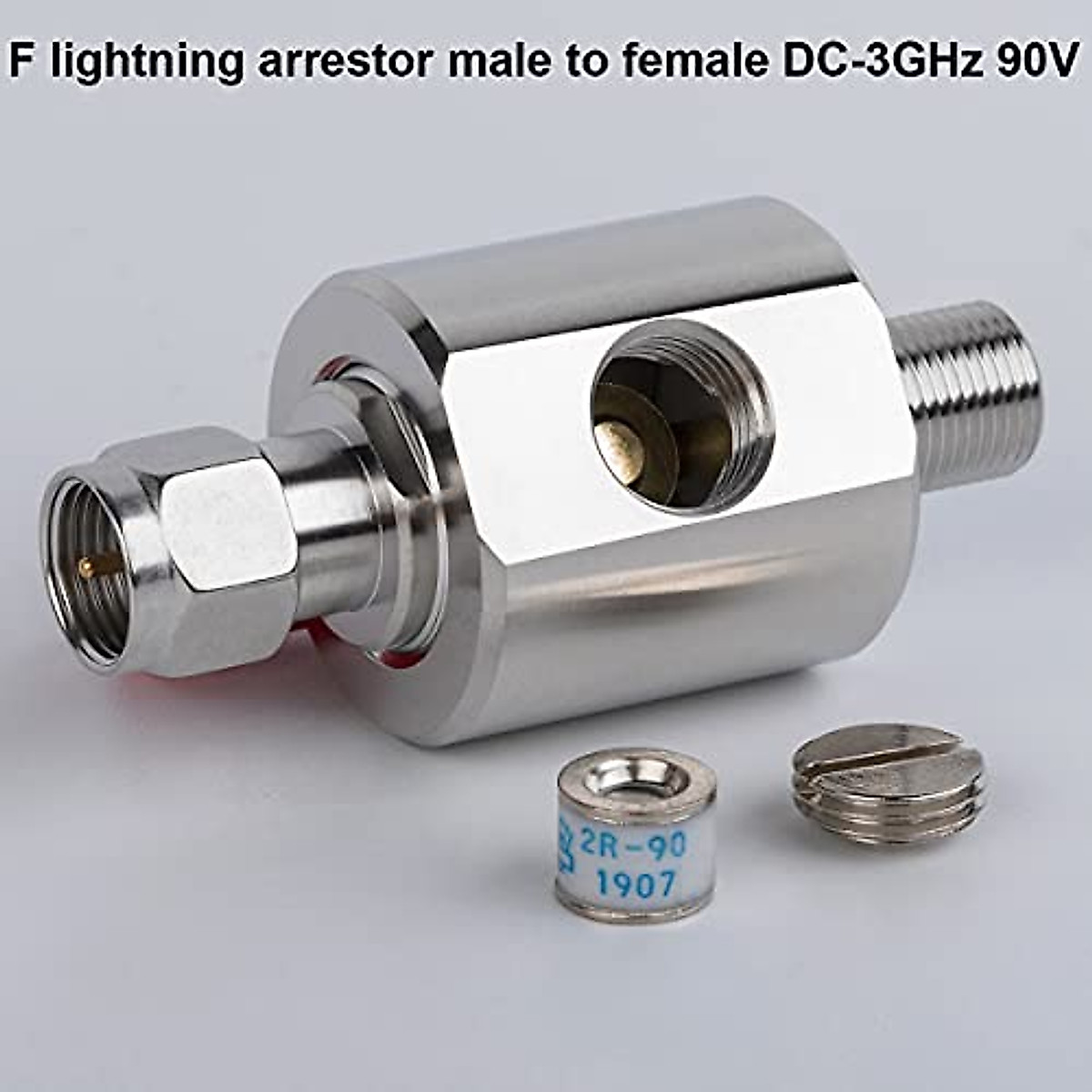 Lightning Arrestor F Male to F Female DC-3GHz 75 ohm Cellular 2G 3G 4G LTE CATV Satellite with 90V Gas Tube Surge Arrester (Lightning Arrester F Male to Female)