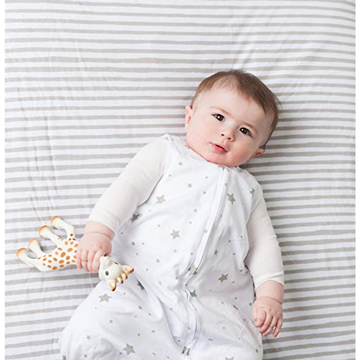 Ely's & Co. Patent Pending Waterproof Pack N Play/Mini Portable Crib Sheet with Mattress Pad Cover Protection I Taupe Stripes and Splash