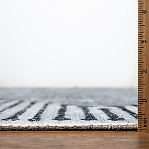 Bloom Rugs Caria Washable Non-Slip 9x12 Rug - Ivory/Black Striped Area Rug for Living Room, Bedroom, Dining Room, and Kitchen - Exact Size: 9' x 12'