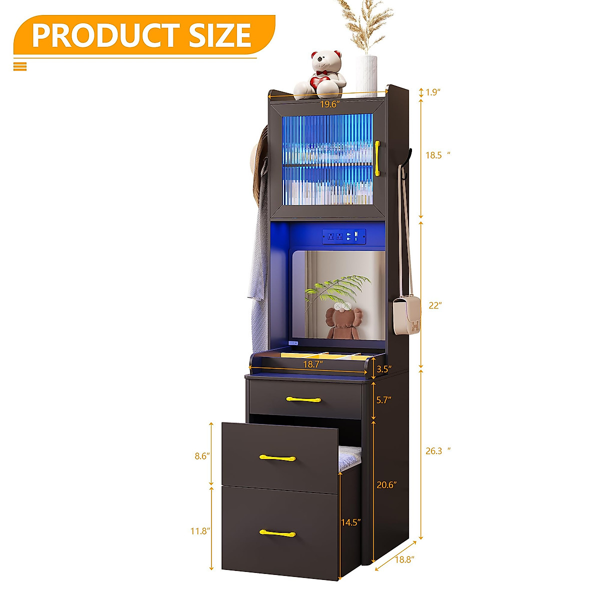 Vlsrka LED Vanity Desk with Flip Top Mirror, Dressing Table with 3 Color Dimmable Lights, Makeup Vanity Table with Storage Cabinet, Cushioned Stool, Vanity Set with Charging Station for Bedroom, Black