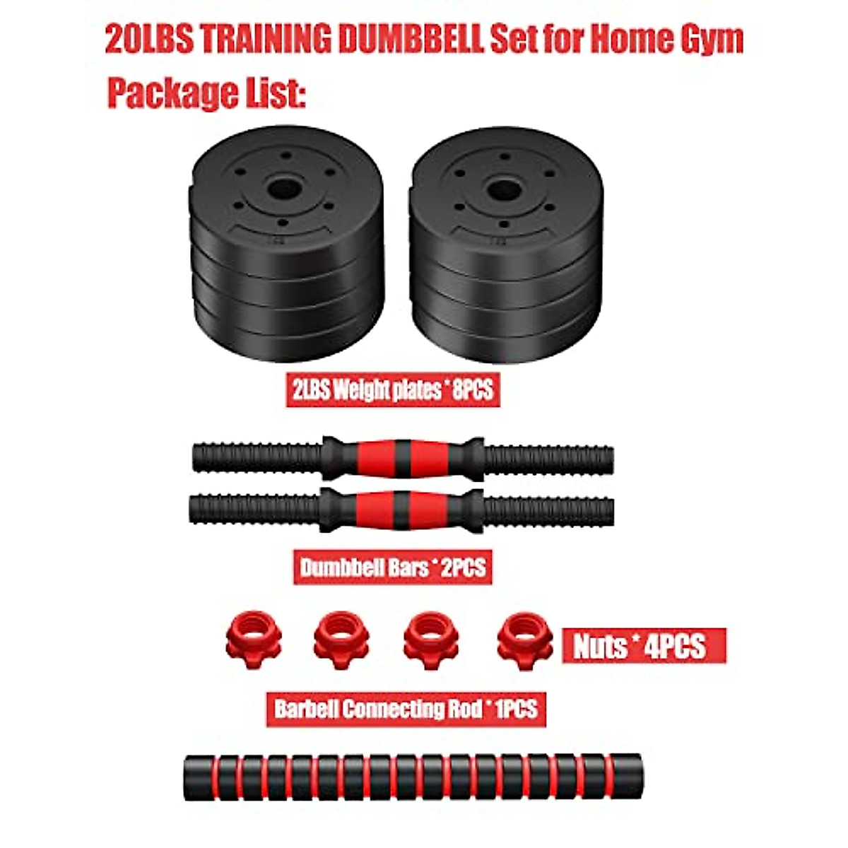 AJUMKER Dumbbells Barbell Set 22LBS 44LBS with Connecting Rod,Dumbbells Barbell Set,Adjustable Dumbbells Set,Adjustable Lifting Training Set for Men Women,Body Workout Home Gym Home Heavy Dumbbells (Type B-Amazon Fulfillment 20LBS)