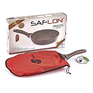 SAFLON Granite Frying Pan | Non-Stick | Scratch-Resistant Forged Aluminum w/QuanTanium Coating | Even Heating Cooking Dishware | Includes Storage Bag (9.5-Inch)