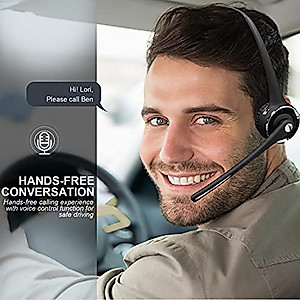 Friencity Trucker Bluetooth Headset, Wireless Headset with Microphone for Office Cell Phone, Noise Canceling On Ear Headphones for PC, VOIP, Call Center, Telephone, Mute Button, 15hrs Talking Time