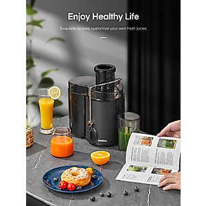 Juicer Machines, Aiheal Juicer Vegetable and Fruit Easy to Clean, Centrifugal Juicer with 3” Wide Mouth, 3 Speed Control, Overload Protection System, Cleaning Brush and Recipe Included, Black