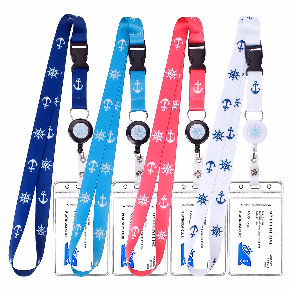 Retractable Cruise Lanyards, 4 Pack Waterproof Cruise Lanyard with ID Badge Reel Holder & Detachable Buckle for Cruises Ships Key Cards, Cruise Essentials & Must Have Accessories (4 Colors)