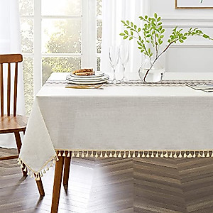 QIANQUHUI Embroidered Tablecloth for Dining Table,Dust Proof Spillproof Soil Resistant Cotton Linen Rectangle Table Cloths (Coffee Wheat, Rectangle/Oblong, 55'x120'', 10-12 Seats)