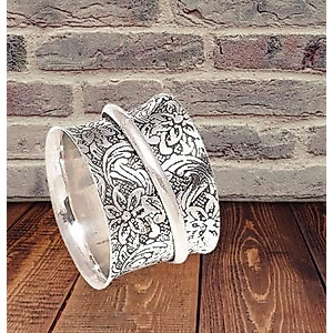 925 Sterling Silver Spinner Flowers Ring for Women Fidget Anxiety Relief Ring Band Meditation Ring (12)