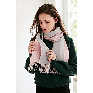 EURKEA 100% Cashmere 2023 Winter Collection, Women Fringed Edges Scarf, Gift Ready, Colors Available in Solid/Plaid/2-Tone, Pink and Light Grey, Free Size