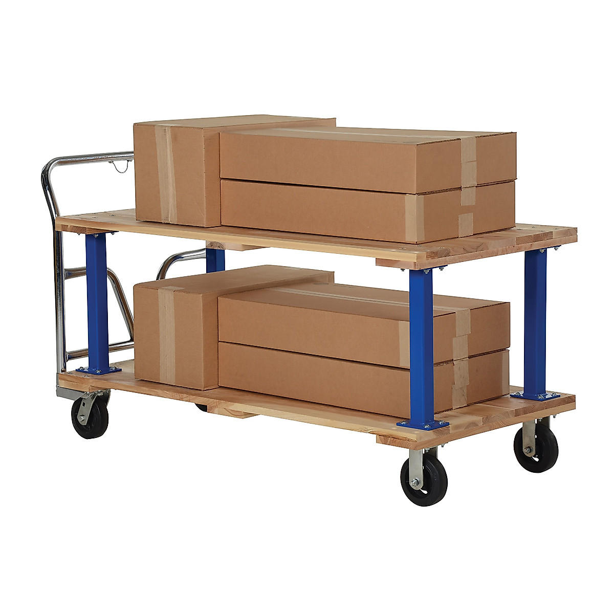 Vestil VHPT/D-3060 Double Decker Hardwood Platform Cart, 1600 lbs Capacity, 60" Length x 30" Width Deck, Overall Height (in.) 36-1/2, Lower Deck Height (in.) 9-1/2, Top Deck Height (in.) 29-1/2
