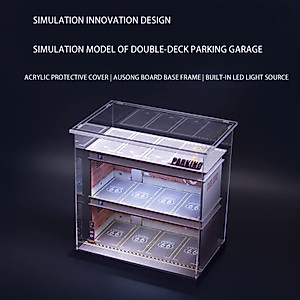 SIKIVOT Double Deck Garage Display Case， 1/64 Scale Parking Lot Model Car， Die-cast Car Garage Display Case，12 Parking Space with LED Light and Acrylic Cover (7642 Red Brick Wall)