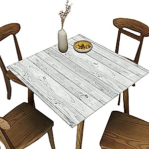 Wood Grain Square Fitted Tablecloth, Rustic Distressed Wooden Planks Elastic Edge Vintage Table Cover for Indoor Outdoor Party Dinner Patio Decor, Fits Square Table Maximum 36 x 36 Inch