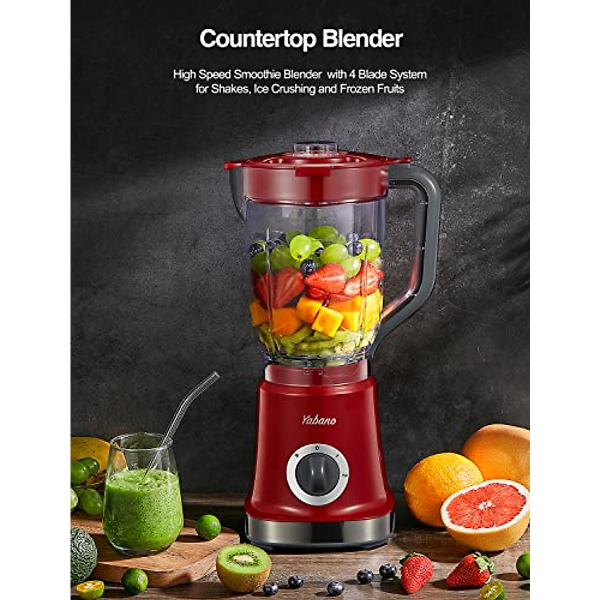 Professional Countertop Blender for High-Speed Shakes, Smoothies, Juicing & More - Crush Ice, Frozen Fruit, and More with 4 Stainless Steel Blades & 60oz Jar - Easy to Clean, Perfect for Kitchen Use (Red)