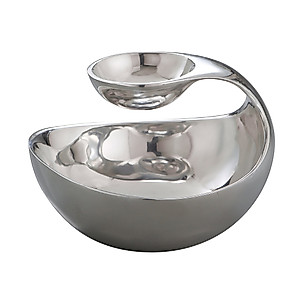 nambe Scoop Server | Two-Tiered Chip and Dip Bowl | Cold & Hot Appetizer Serving Bowl | Made of Metal Alloy | 11 x 8 Inch | Designed by Wei Young (Silver)