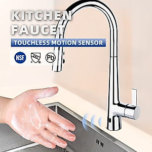 IMHOMII ‎E8305xxxxx Touchless Kitchen Faucet with Pull Down Sprayer, Motion Sensor Activated Smart Kitchen Sink Faucets,Hands Free Brass Kitchen Taps 360 Degree Swivel High Spout, Chrome