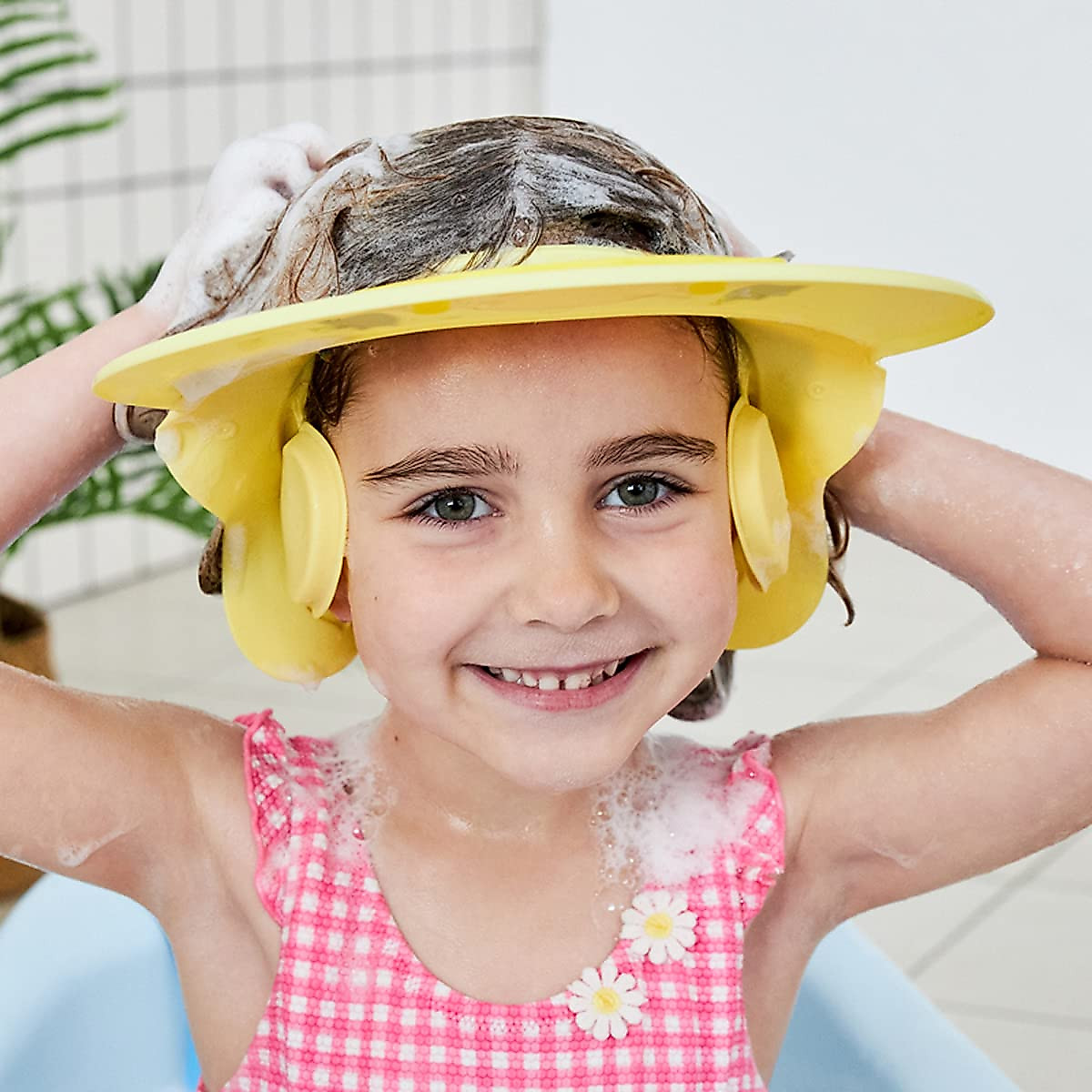 Baby Shower Cap Shampoo Visor Shield hat Kids Bath Washing Hair Rinser Prevents Water from Pooling in Face for Protector Toddler Children(Yellow)