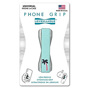 LOVEHANDLE Phone Grip for Most Smartphones and Mini Tablets, Palm Tree Design Colored Elastic Strap with Silver Base, LH-01PalmTree