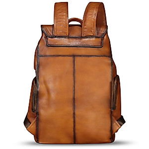 IVTG Genuine Leather Large Backpack for Men and Women Knapsack purse Rucksack Fashion Daypack High Capacity for Travel (Brown)