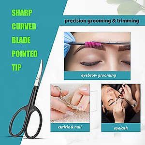Facial Hair Small Grooming Scissors For Men Women - Eyebrow, Nose Hair, Mustache, Beard, Eyelashes, Ear Trimming Kit - Curved and Rounded Safety Tip Clippers For Hair Cutting 2PCS With Cover Black