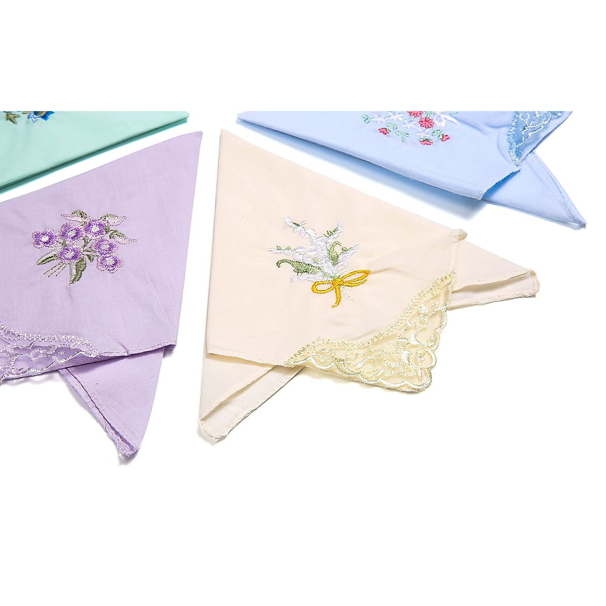 Ladies Hankies Cotton Embroidery Ladies' Vintage Floral Lace Handkerchiefs for Wedding Party (6 Pack)