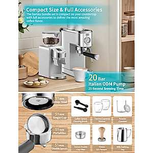 Gevi Espresso Machine & Coffee Maker - 20Bar Semi Automatic Espresso Machine With Grinder & Steam Wand – All in One Espresso Maker & Latte Machine for Home Dual Heating System…