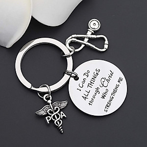 LQRI Physician Assistant Gift PA Gift I Can Do All Things Through Christ Who Strengthens Me PA Keychain PA Student Gifts Medical School Graduation Gift (sliver)