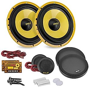 Pyle 2Way Custom Component Speaker System 6.5” 400 Watt Component with Electroplated Plastic Basket, Butyl Rubber Surround & 40 Oz Magnet Structure Wire Installation Hardware Set Included Pyle PLG6C,Yellow