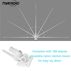 TWAYRDIO 43-Inch VHF Marine Antenna, Heavy Duty White Fiberglass Boat Antenna 3dBi Gain W/22.9ft Low Loss RG58 Coaxial Cable Built-in PL259 Connector and Nylon Ratchet Mount for Midland Uniden Radios