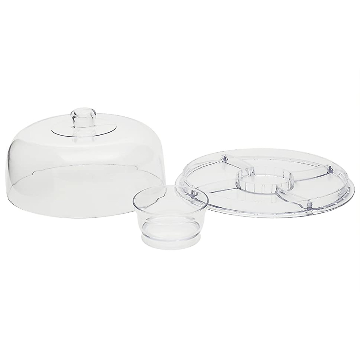 Extra Large (12") 6 in 1 Acrylic Cake Stand with Dome Lid Multifunctional Serving Platter and Cake Plate, Salad Bowl/Veggie Platter/Punch Bowl/Desert Platter/Chips & Dip - BPA Free