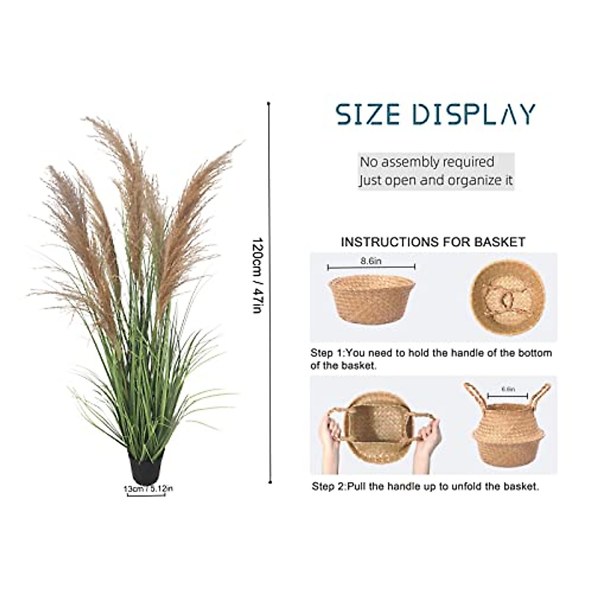 ECOFOREST 47" (4ft,1pack) Pampas Grass Potted Plants - Artificial Faux Plants Featuring Tall Grass, Fake Grass - Perfect Home Decor for Plant Room Decoration or As Floor Plants.