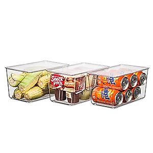 Set Of 12 Refrigerator Organizer Bins with Lids - Plastic Pantry Organization and Storage Baskets - Stackable Food Fridge Organizers with Cutout Handles for Freezer, Kitchen, Countertops, Cabinets