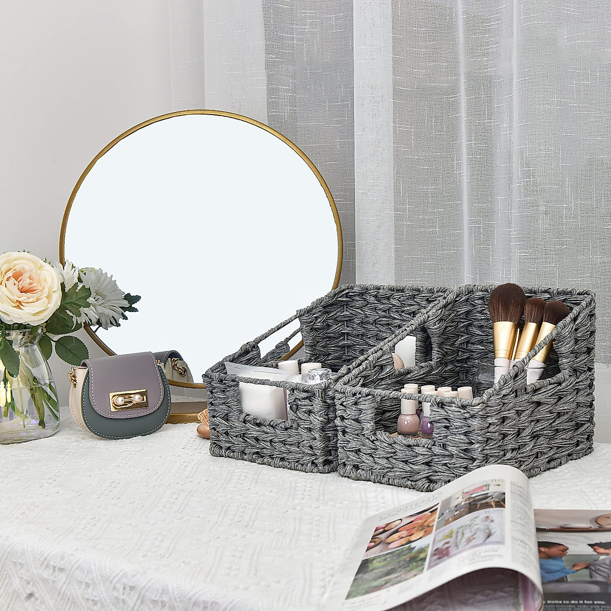 GRANNY SAYS Bundle of 2-Pack Wicker Baskets with Handles & 2-Pack Wicker Baskets for Shelves