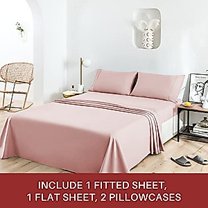 Mohap Bed Sheet Set 4 Piece Bedding Double Brushed Microfiber Soft Bedding Easy Care Full Pink