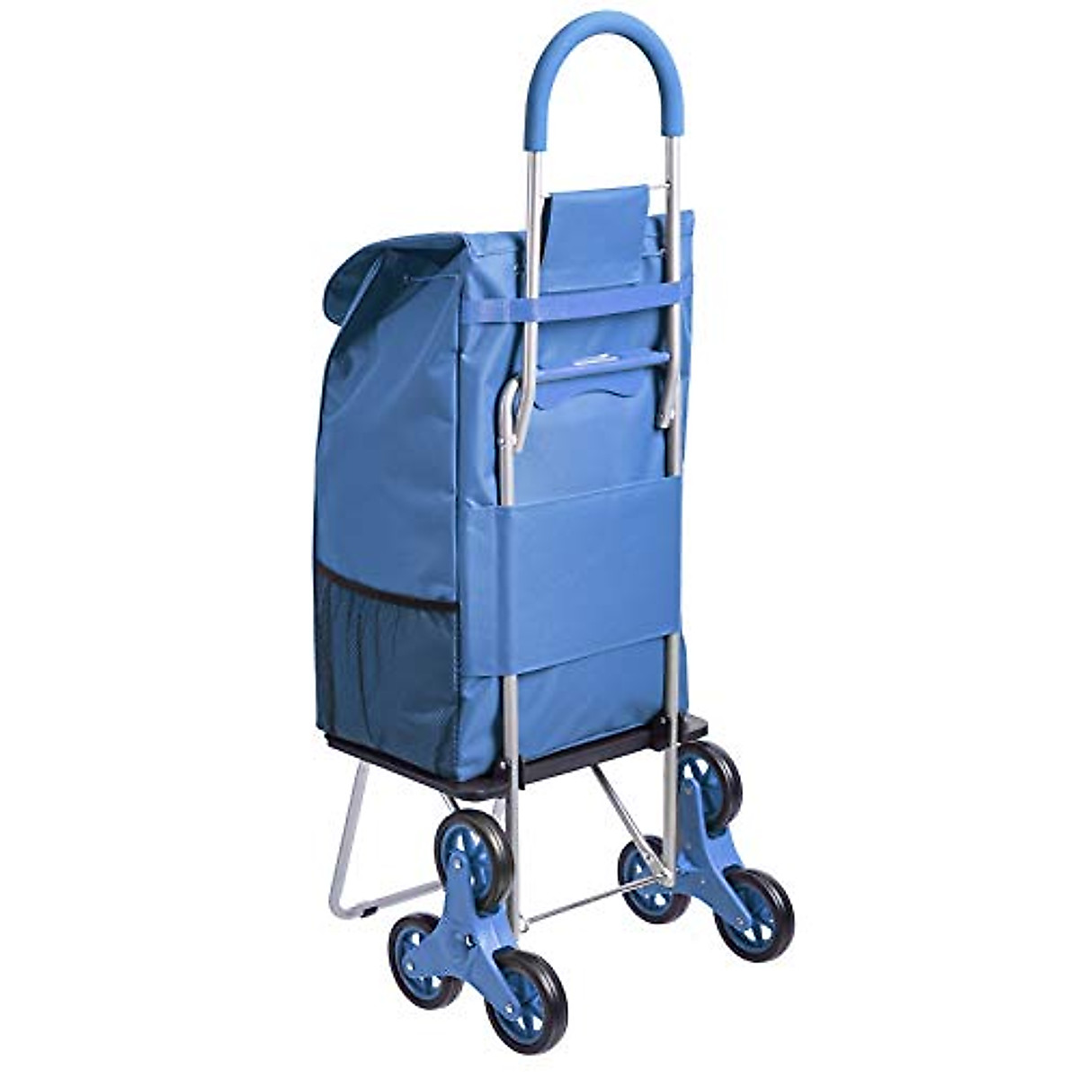 Amazon Basics Folding Stair Climber Shopping Cart Converts into Dolly, 44 inch Handle Height, Blue