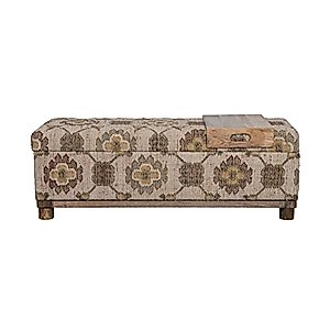 Creative Co-Op Cotton Kilim Upholstered Mango Wood Bench with Floral Pattern and Removable Tray, Multicolor Sofas, 55" L x 18" W x 19" H