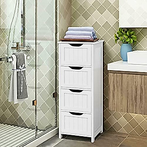 Nightstand Bedside Table Drawer Cabinet Floor Bathroom Cabinet 4 Drawers Dresser Chest Drawer Bedroom Storage Organizer Storage Cabinet Large Storage Spac Space Saving Easy Assemble Storage Tower Dres