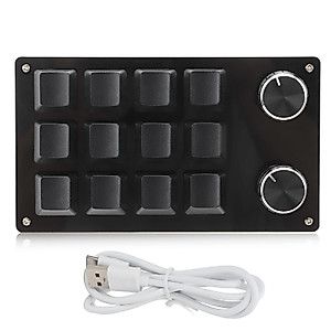 Dioche One Handed Macro Mechanical Keyboard Portable USB Mini 12 Key Multifunction DIY Programmable Keypad with Knob for Office Gaming Lab(Full Black)